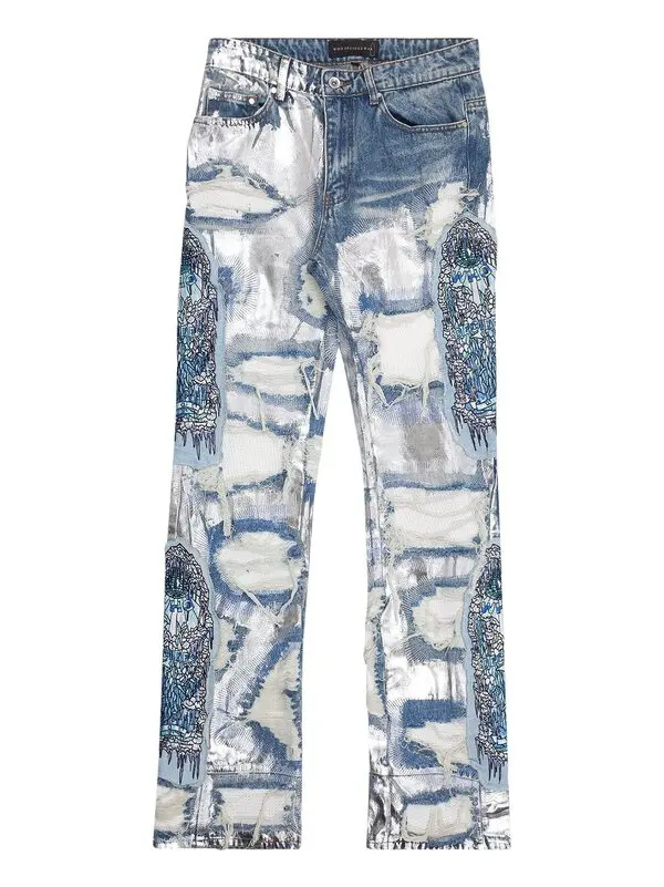 WHO DECIDES WAR All Over Embroidery Jeans - Blue