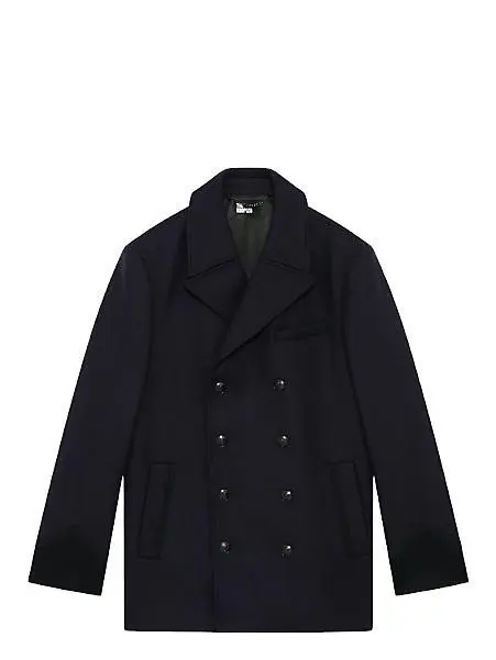 The Kooples Wool Blend Double Breasted Coat - Navy