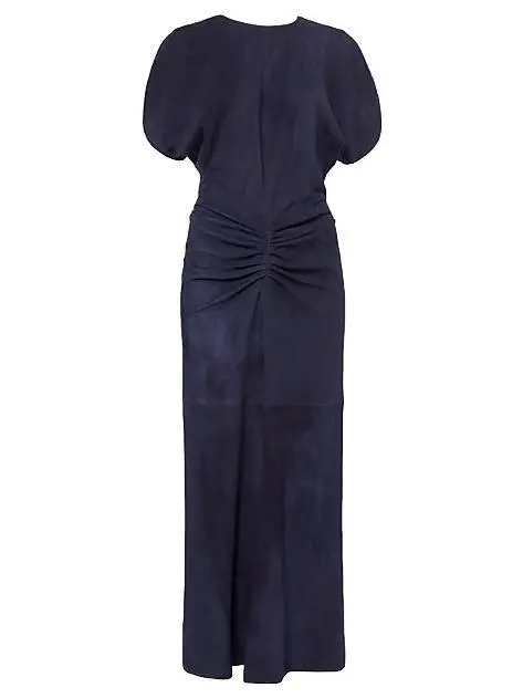 Victoria Beckham Gathered-waist Velvet Midi Dress - Navy