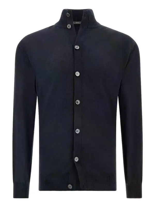Boggi Milano Ribbed-collar Buttoned Cardigan - Blue