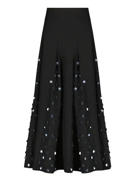 Lela Rose Paillette Embroidered Cotton Poplin Godet Skirt - Black