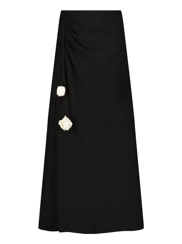 Lela Rose Fluid Crepe Drop Flower Ruched Skirt - Black