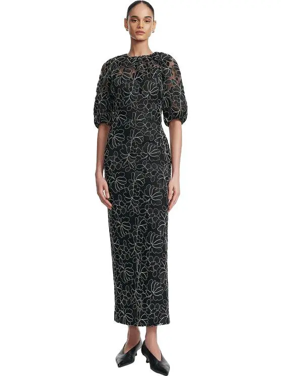 Lela Rose Floral Lace Naomi Dress - Black