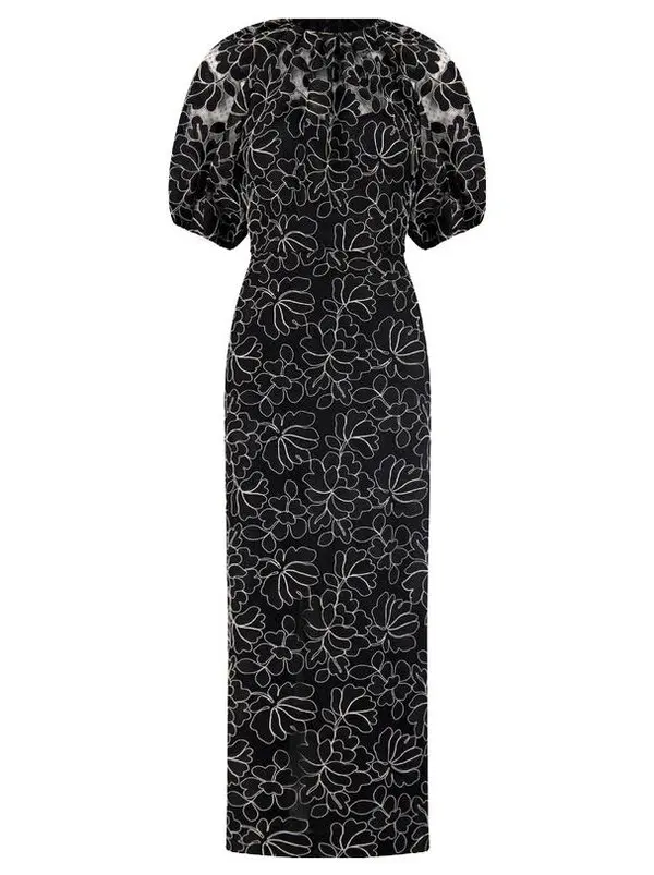 Lela Rose Floral Lace Naomi Dress - Black