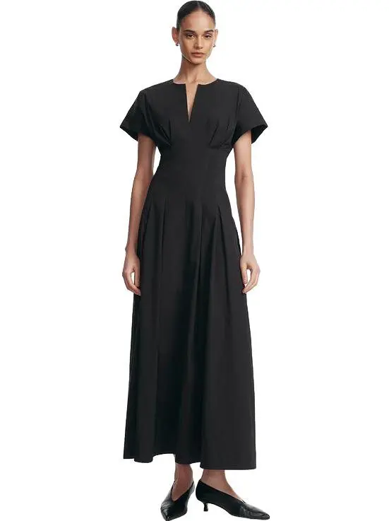 Lela Rose Cotton Poplin Smocked Back Midi Dress - Black