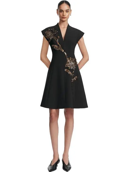 Lela Rose Fishing Lures Embroidered Mini Dress - Black