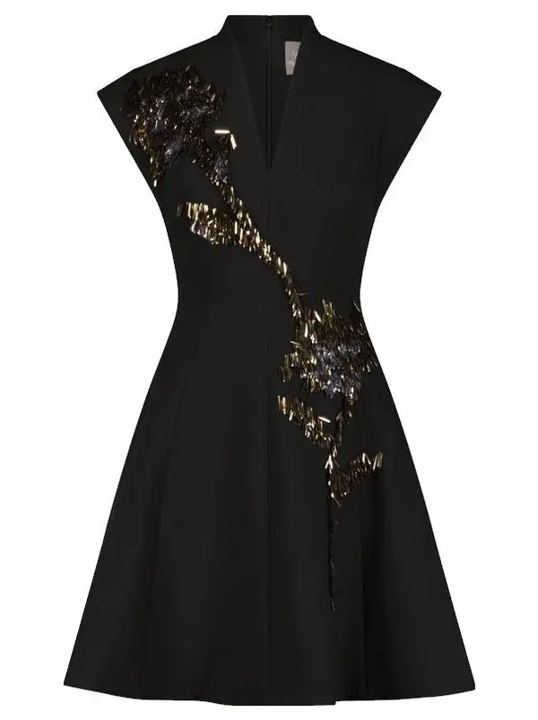 Lela Rose Fishing Lures Embroidered Mini Dress - Black