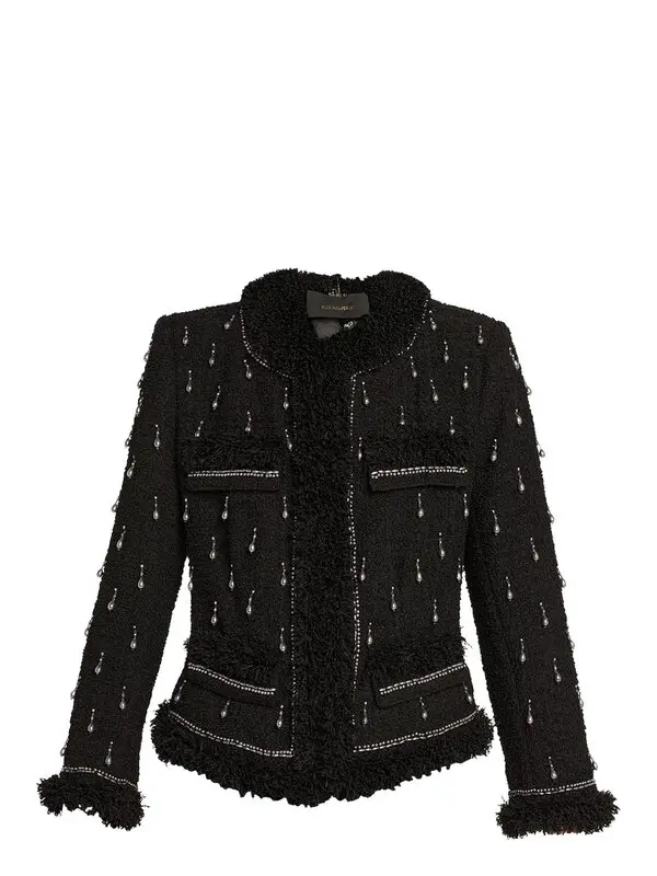 Kobi Halperin Hana Beaded Fringe-trim Tweed Jacket - Black
