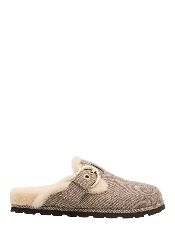 STUART WEITZMAN Shearling-lined Twill Mules - Taupe