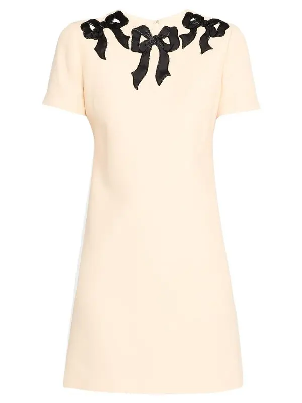 Valentino Garavani Embroidered Bow Satin Crepe Mini Dress - R8e Betull