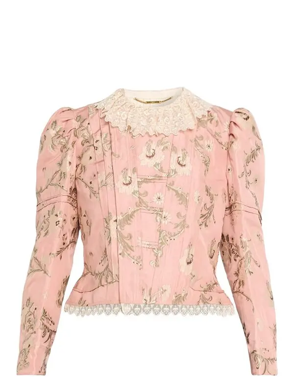 Chloé Floral-jacquard Jacket With Lace Collar - Tan Rose