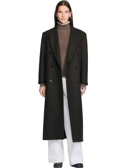 Sandro Long Oversized Wool Coat - Brown