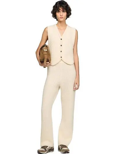 Sandro Cable Knit Wide Leg Pants - Neutral / White