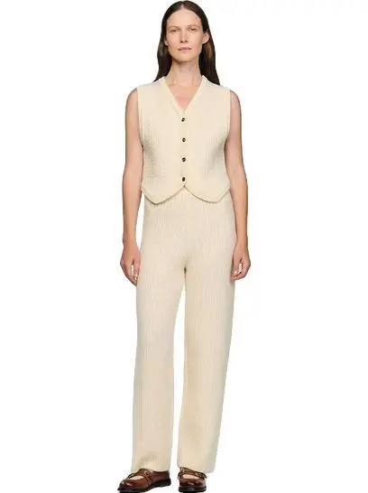 Sandro Cable Knit Vest - Neutral / White
