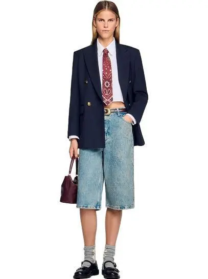 Sandro Cropped Cable Knit Sweater With Sailor Collar - Neutral / White