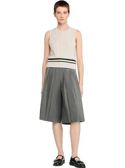 Sandro Pleated Mid-rise Flared Shorts - Black / White / Pink / Gray