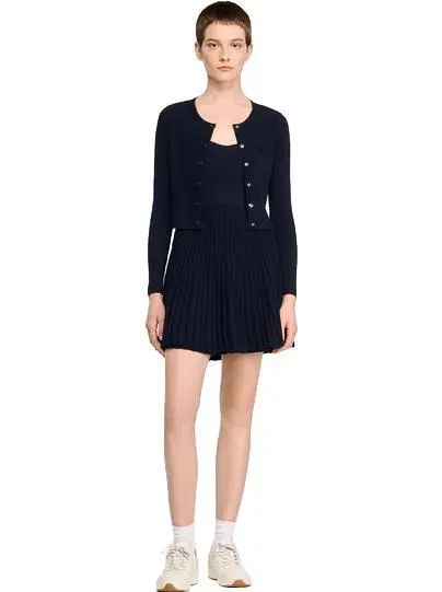 Sandro Fitted Rib Knit Cardigan With Removable Scarf Detail - Black