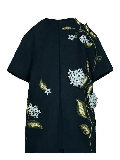 Oscar De La Renta Porcelain Flower Embroidered Tweed Coat - Red