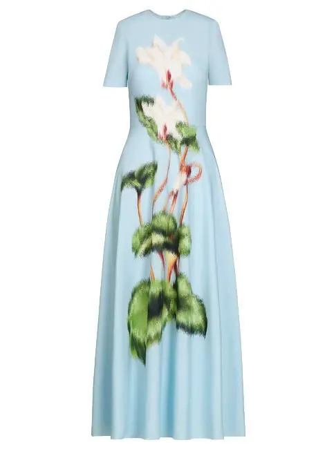 Oscar De La Renta Chiné Cyclamen Cotton Poplin A-line Dress - Blue