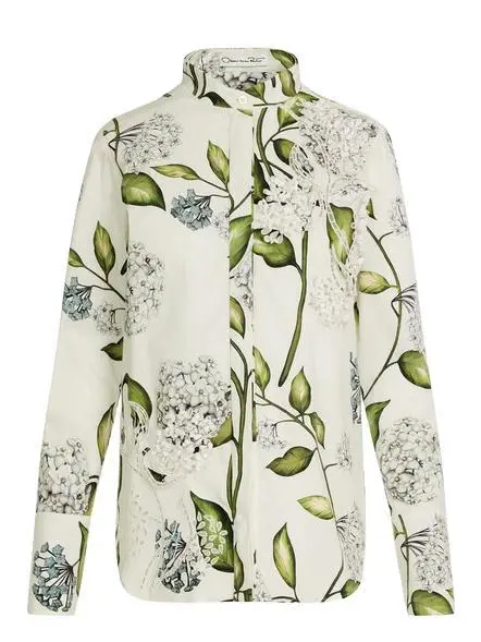 Oscar De La Renta Porcelain Flower Print Cotton Poplin Blouse - Floral
