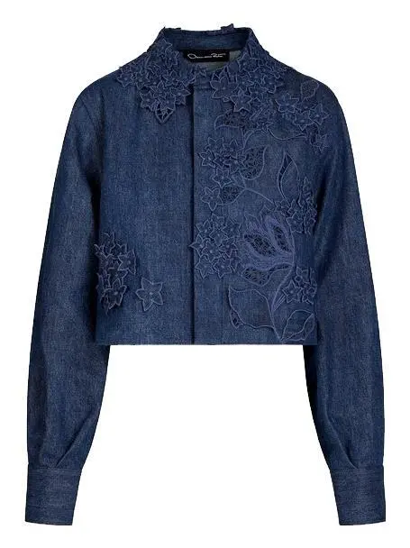 Oscar De La Renta Porcelain Flower Cutout Jacket - Denim