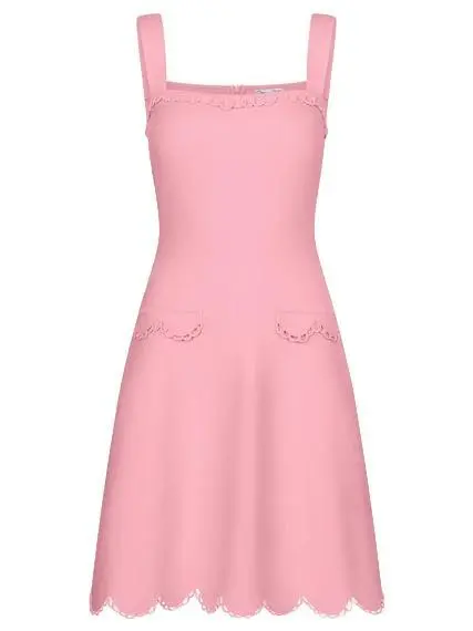 Oscar De La Renta Scallop Trim Knit Dress - Pink