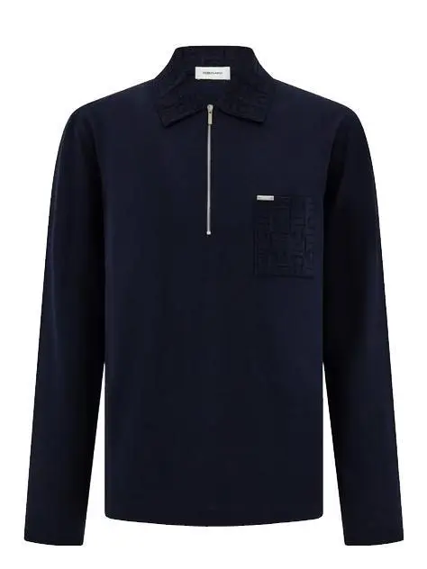 FERRAGAMO Long Sleeved Polo Shirt - Navy