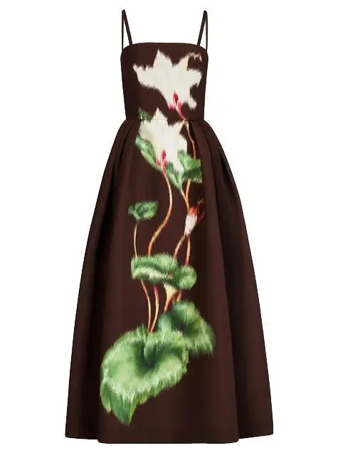 Oscar De La Renta Chiné Cyclamen Faille Cocktail Dress - Chocolate