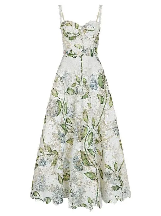 Oscar De La Renta Porcelain Flower Guipure Cocktail Dress - Natural