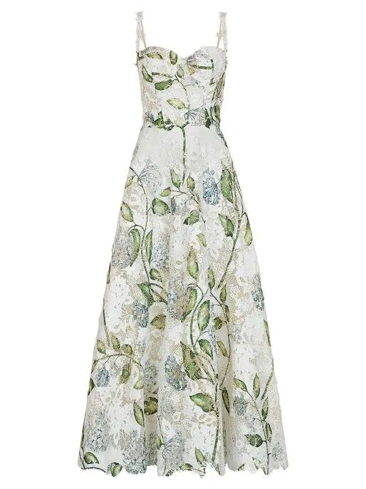 Oscar De La Renta Porcelain Flower Guipure Cocktail Dress - Natural