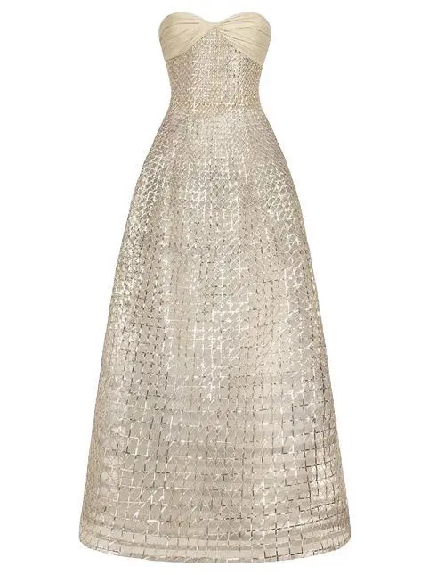 Oscar De La Renta Sequin And Bugle Bead Lattice Gown - Natural