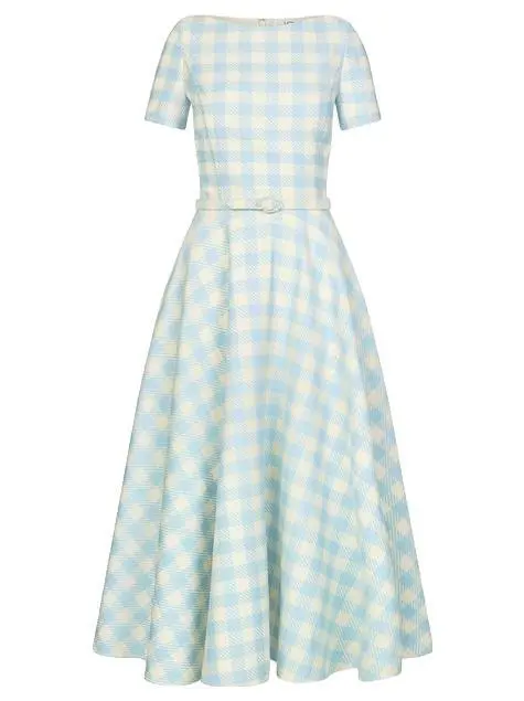 Oscar De La Renta Gingham Wool-blend Midi Dress - Blue
