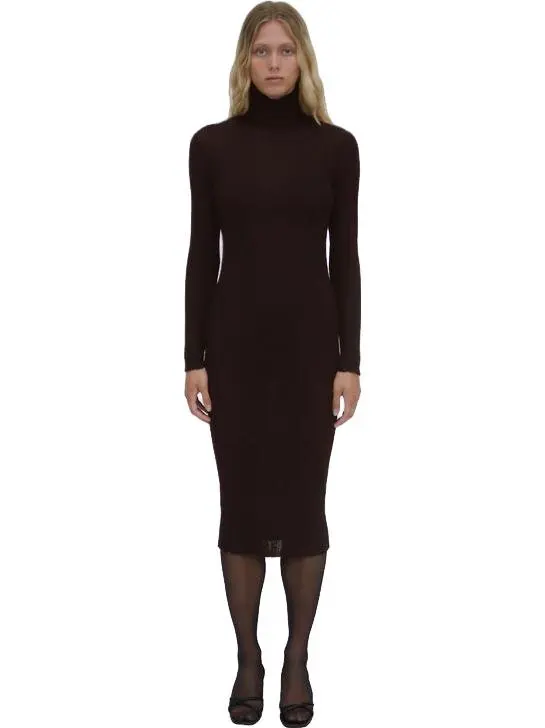 Rosetta Getty Plisse Turtleneck Dress - Brown