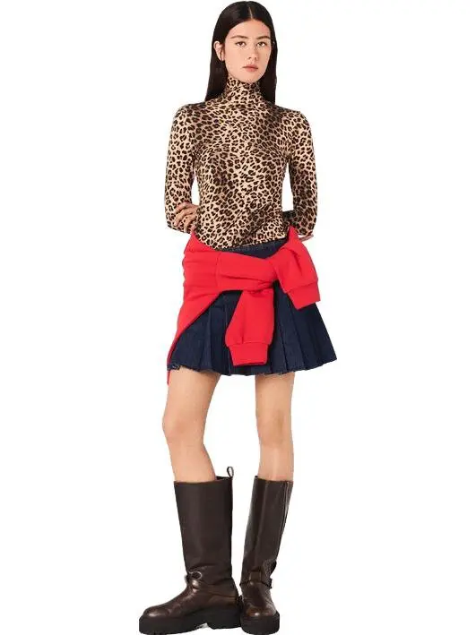 Maje Leopard Print Turtleneck - Animal Print