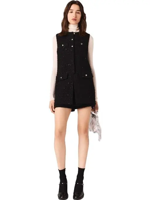Maje Tweed Playsuit With Sequins - Black