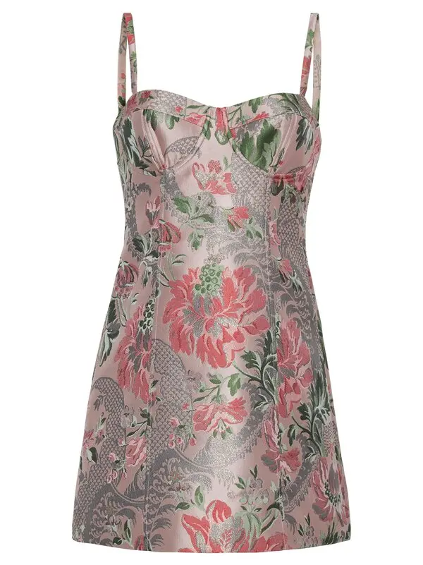 Cara Cara Claudine Bustier Mini Dress - Jacquard Pink Flower