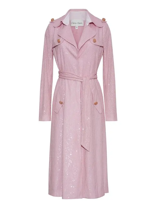 Cara Cara Alpine Sequined Trench Coat - Pink Sequin