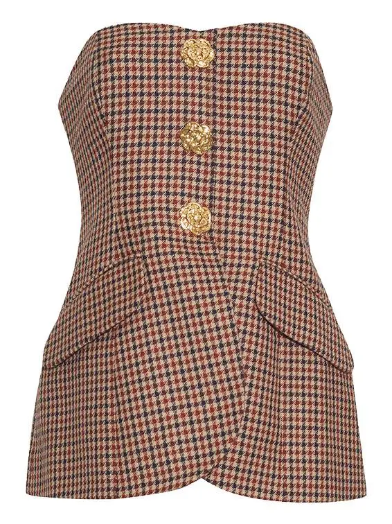 Cara Cara Wes Houndstooth Corset - Dante Plaid
