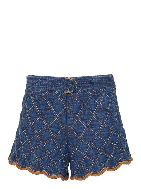 Cara Cara High Waisted Denim Violet Shorts - Quilted Denim