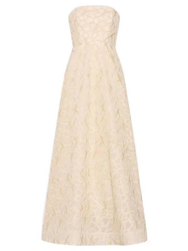MILLY Sonja Curled Lace Maxi Gown - Pale Gold
