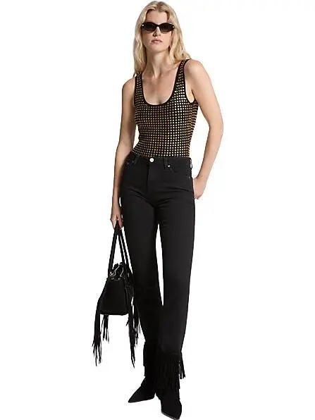 Michael Kors Studded Viscose Blend Bodysuit - Black
