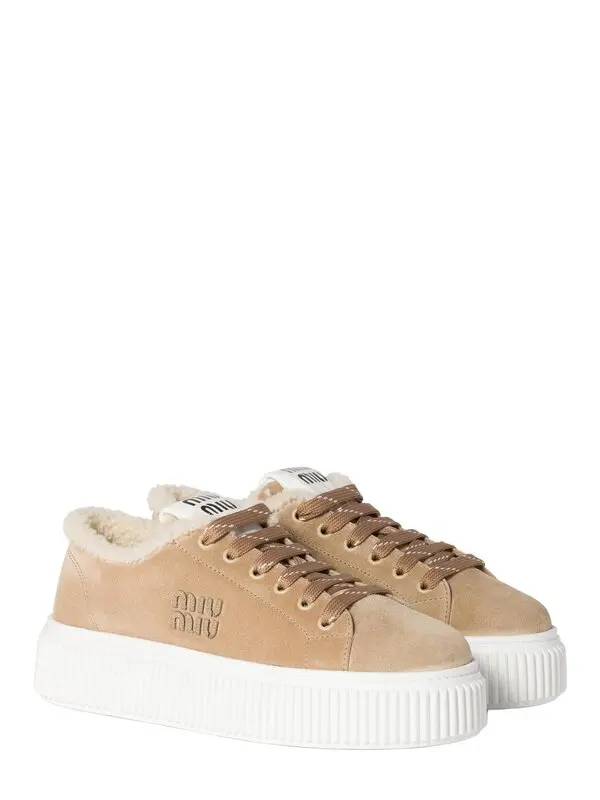 Miu Miu Suede And Shearling Sneakers - Desert Beige