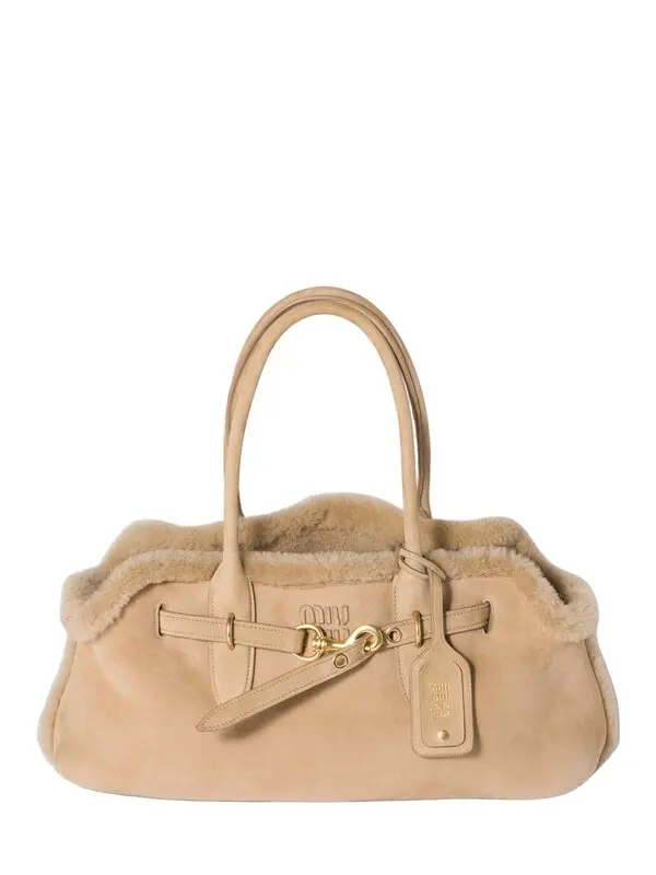 Miu Miu Aventure Shearling Tote - Sand Beige