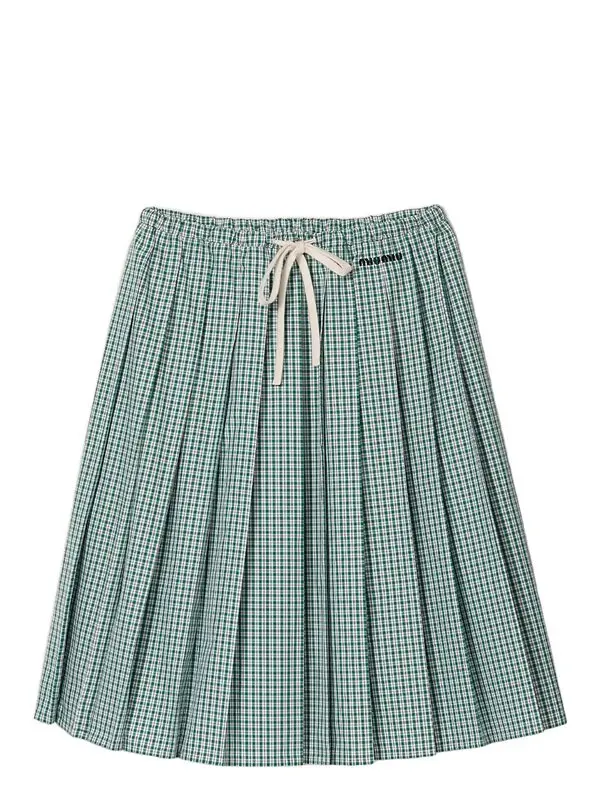 Miu Miu Pleated Checked Skirt - Emerald/white