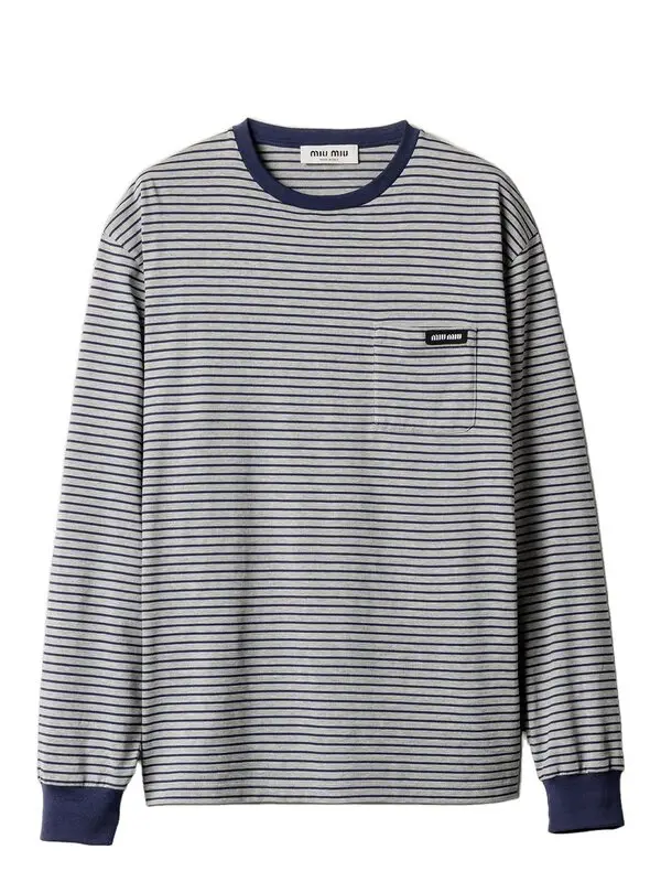 Miu Miu Long-sleeved Jersey T-shirt - Gray/blue