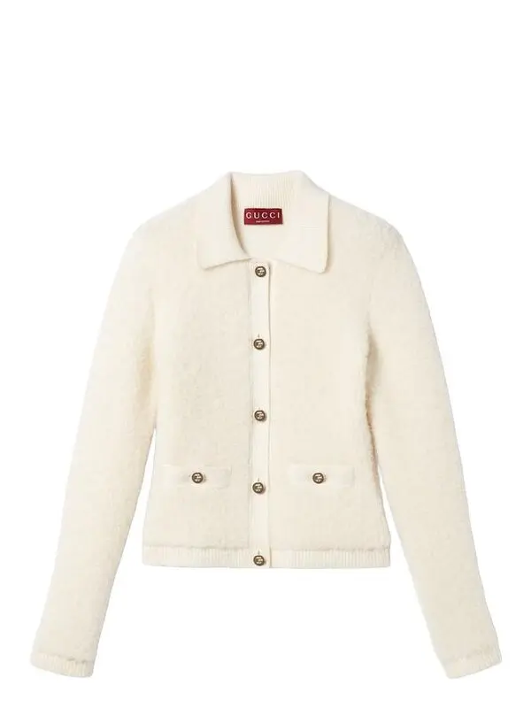 Gucci Wool Bouclé Polo Cardigan - Neutral