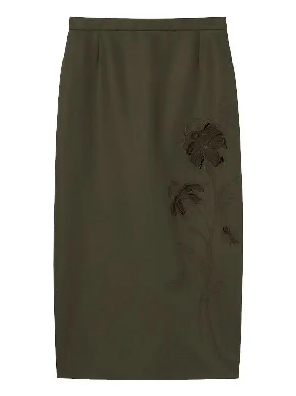 Gucci Wool Mohair Skirt With Floral Embroidery - Green