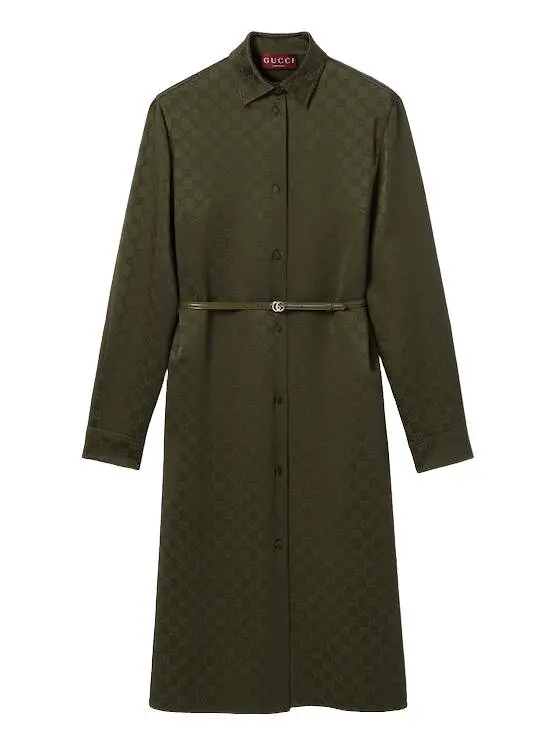 Gucci Gg Satin Shirt Dress - Green