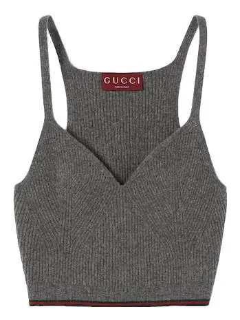 Gucci Rib Felted Wool Strappy Top With Web Trim - Grey
