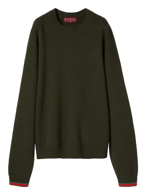 Gucci Wool Cashmere Sweater With Web Trim - Green